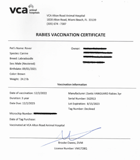 What are the rabies vaccination & certificate requirements?